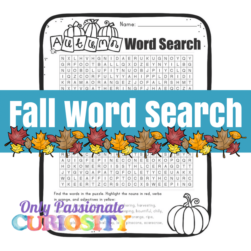 Fall Parts of Speech Word Search - Only Passionate Curiosity
