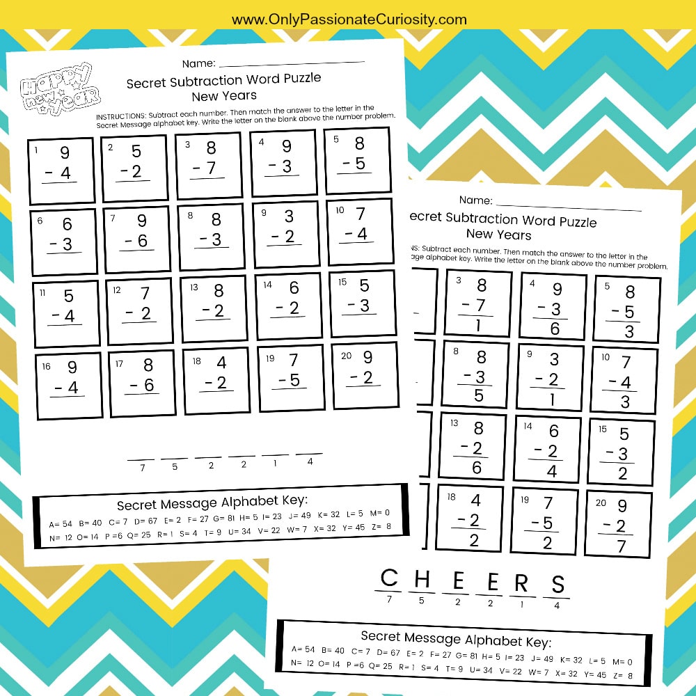 New Year's Subtraction Printable - Only Passionate Curiosity
