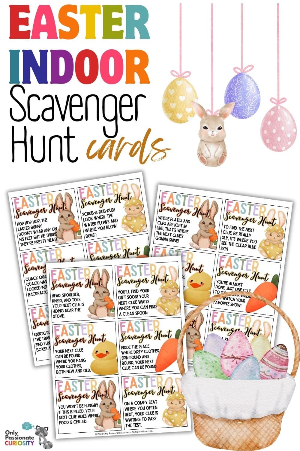 Rhyming Indoor Easter Scavenger Hunt Cards - Only Passionate Curiosity