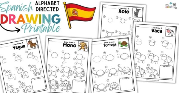 Directed Drawing Alphabet Animals to Learn Spanish