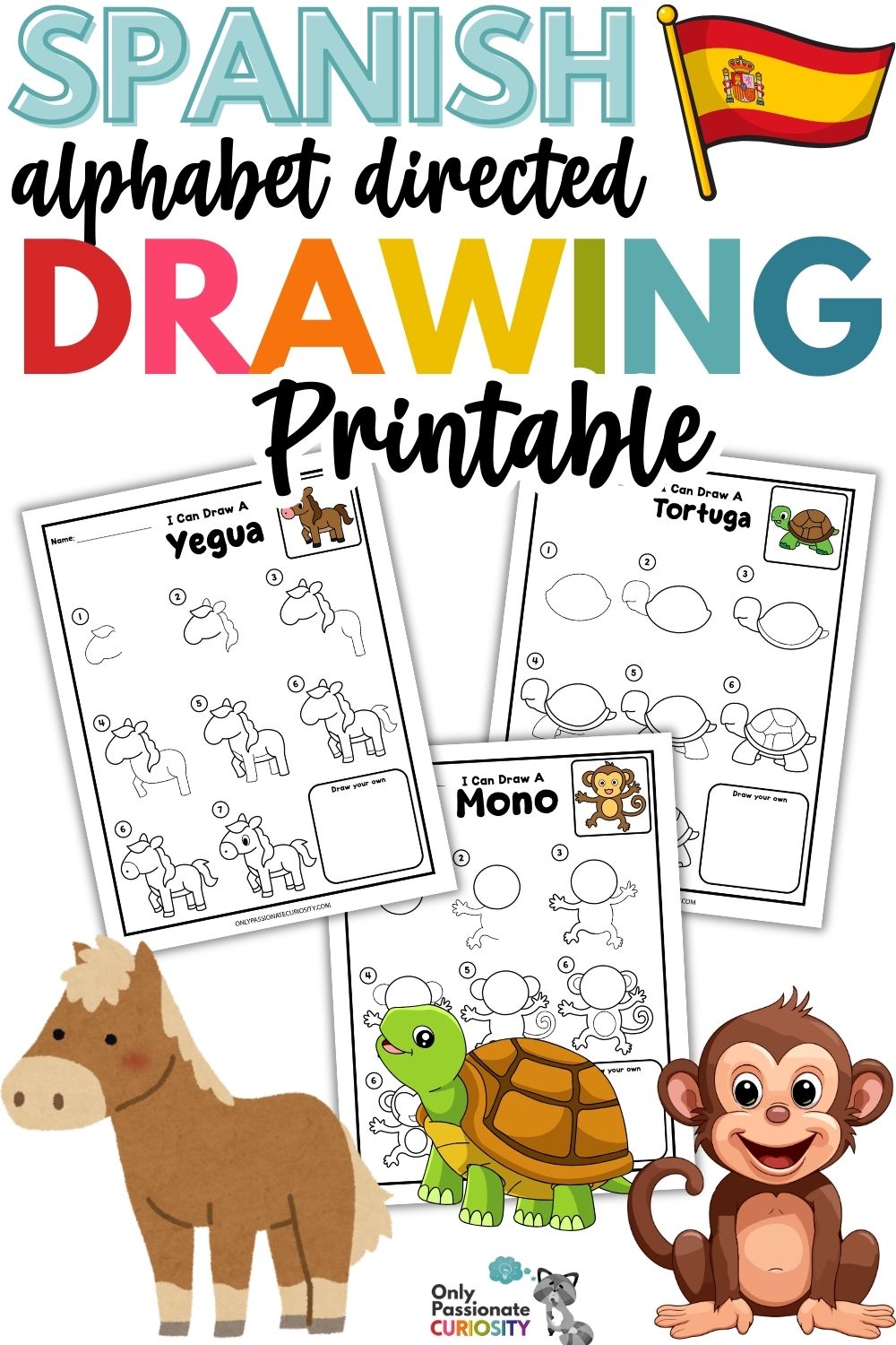 Directed Drawing Alphabet Animals to Learn Spanish